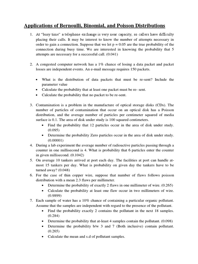 Bernoulli, Binomial, Poisson Applications | PDF | Poisson Distribution ...