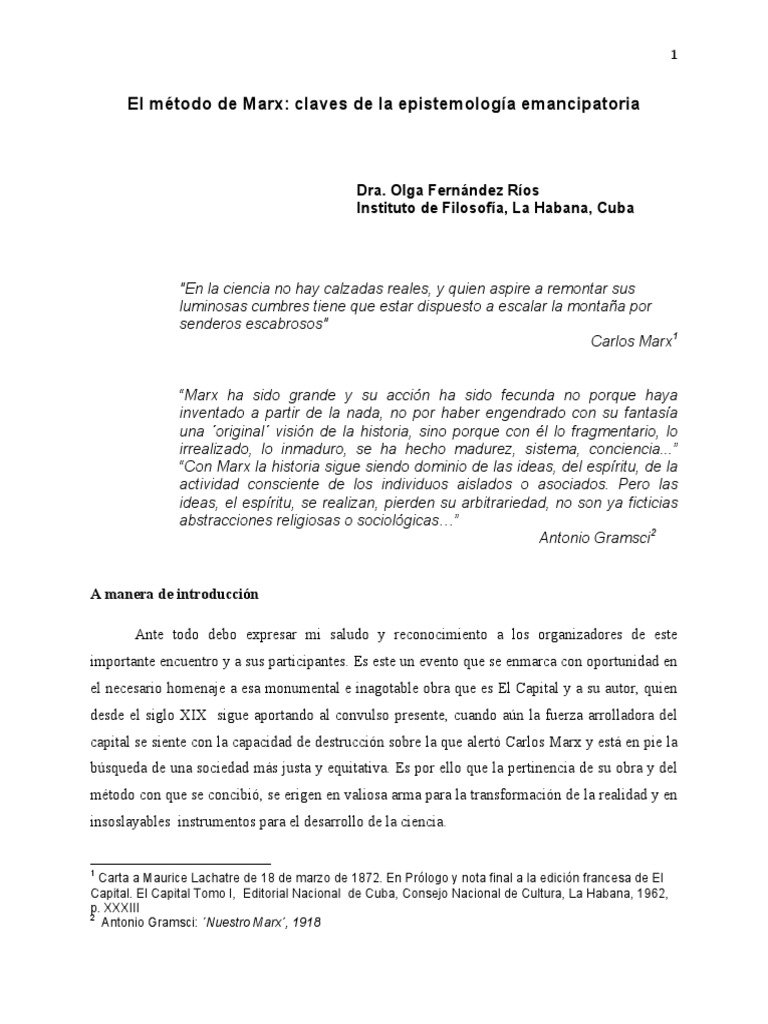 El Método de Marx: Claves de La Epistemología Emancipatoria - Olga ...