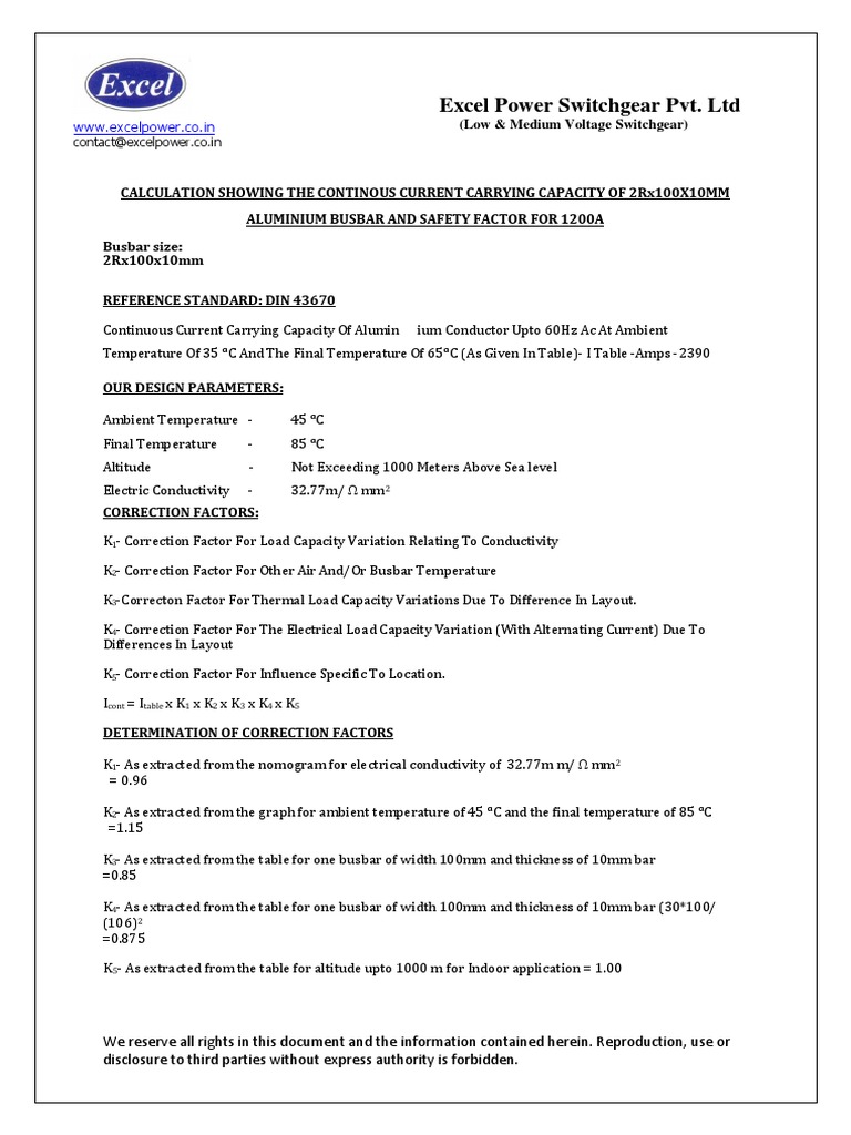 CALCULATION SHOWING THE CONTINOUS CURRENT CARRYING CAPACITY OF ...