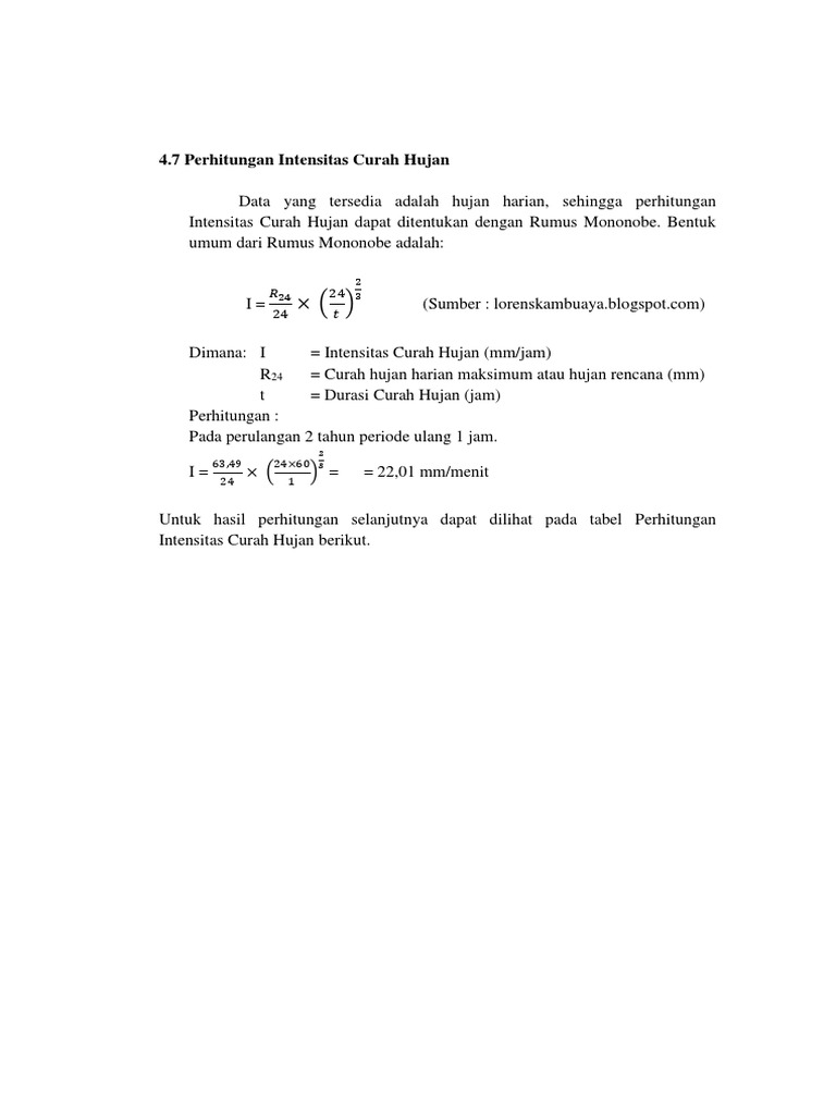 Perhitungan Intensitas Curah Hujan Menggunakan Rumus Mononobe | PDF