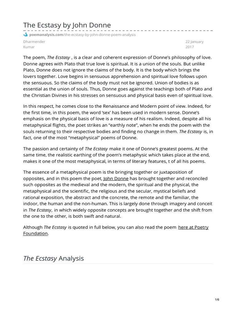 The Ecstasy by John Donne | PDF | Religious Ecstasy | Soul