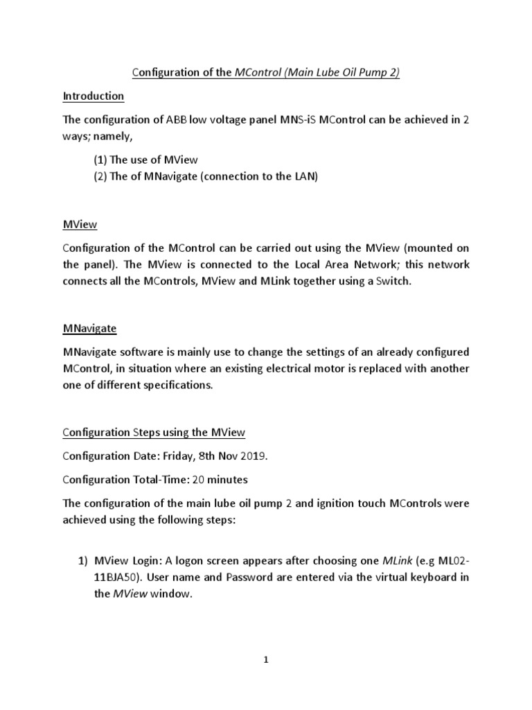 Configuration of ABB MControl (Main Lube Oil Pump 2) PDF | PDF ...