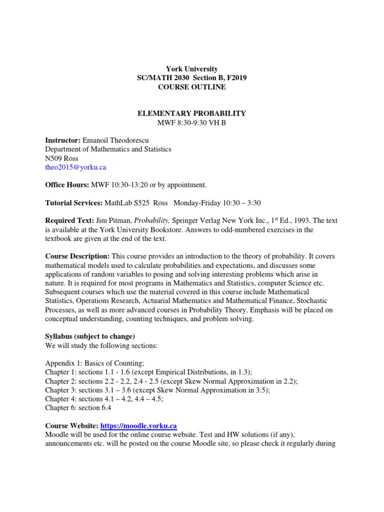 Course - Outline - Math 2030B - F2019 PDF | PDF | Homework | Test ...