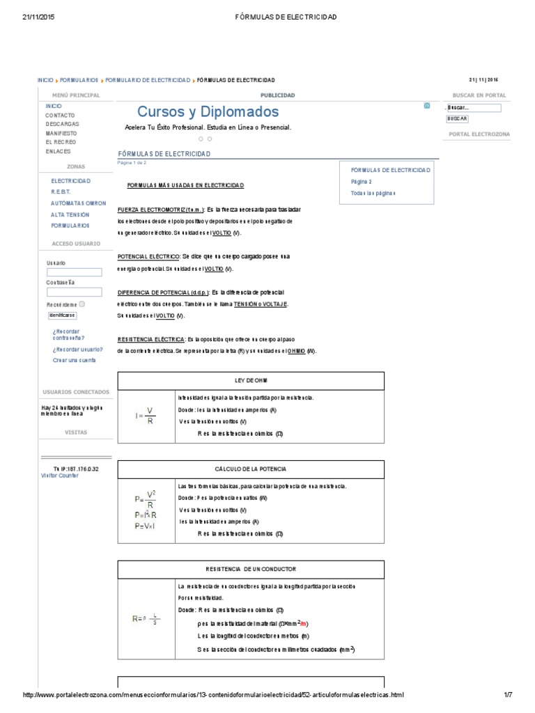 Formulas de Electricidad PDF | PDF | Corriente eléctrica | Resistencia ...