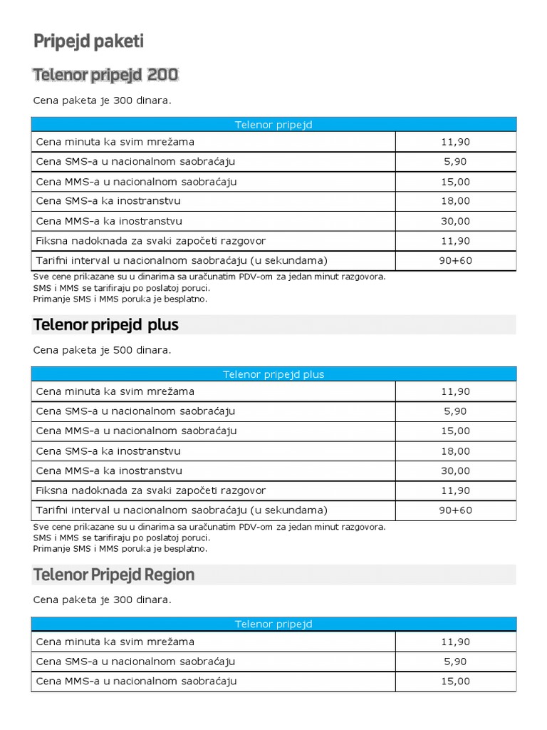 Telenor Pripejd Cenovnik 01042019 | PDF
