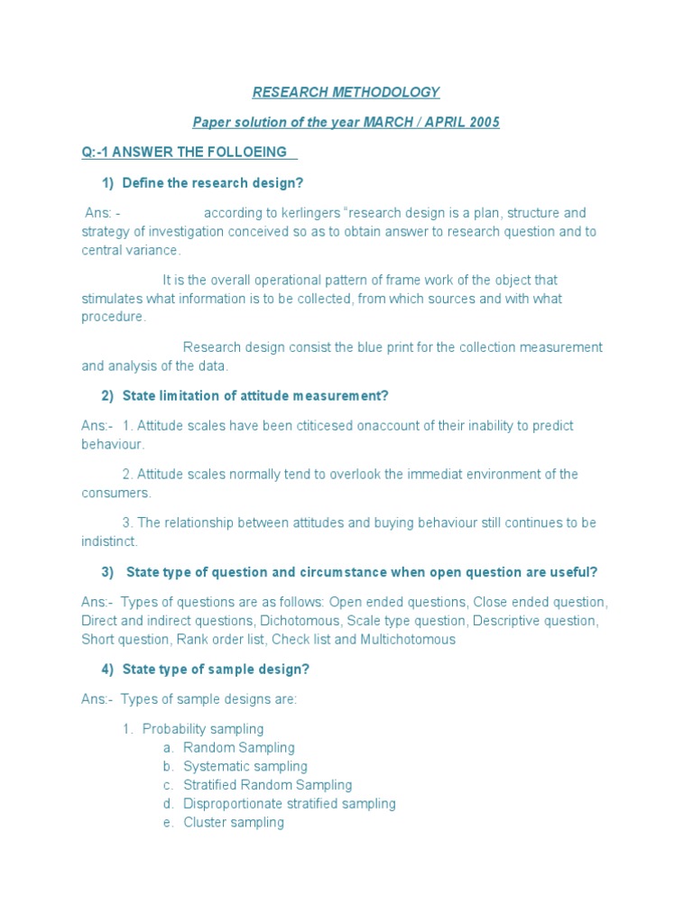 Research Methodology Ty BBA Sem 5th April 2005 | PDF | Sampling ...