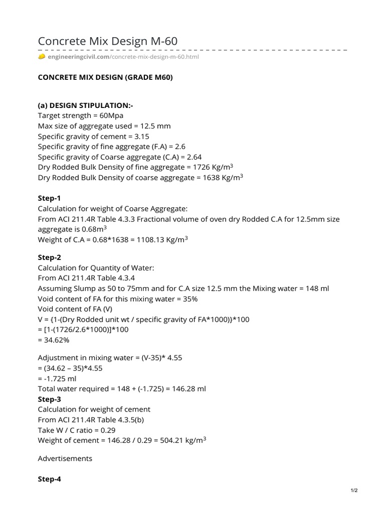 Concrete Mix Design M-60 PDF | PDF