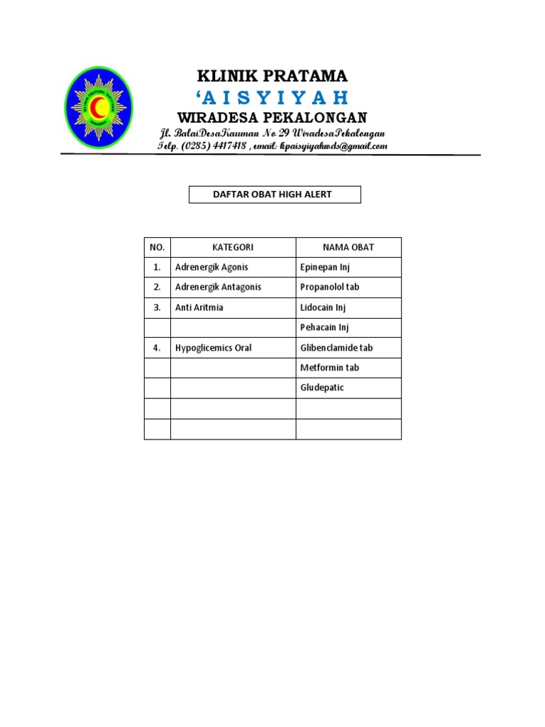 Daftar Obat High Alert | PDF
