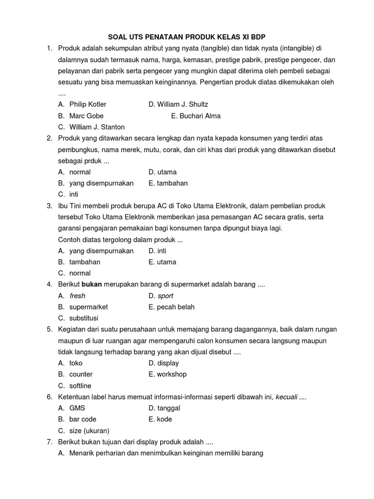 Soal Uts Penataan Produk Kelas Xi BDP | PDF