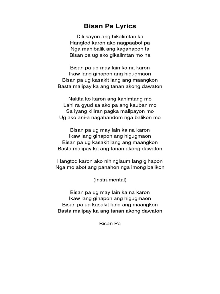 Bisan Pa Lyrics | PDF