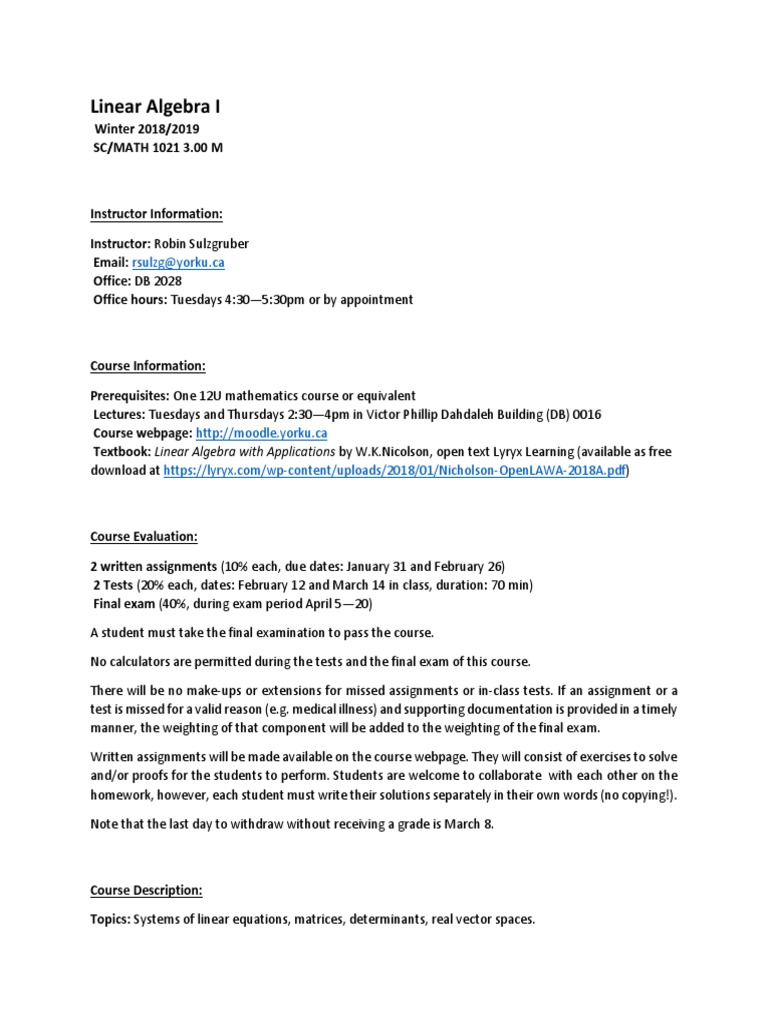 CourseOutline PDF | PDF | Linear Algebra | Linear Map