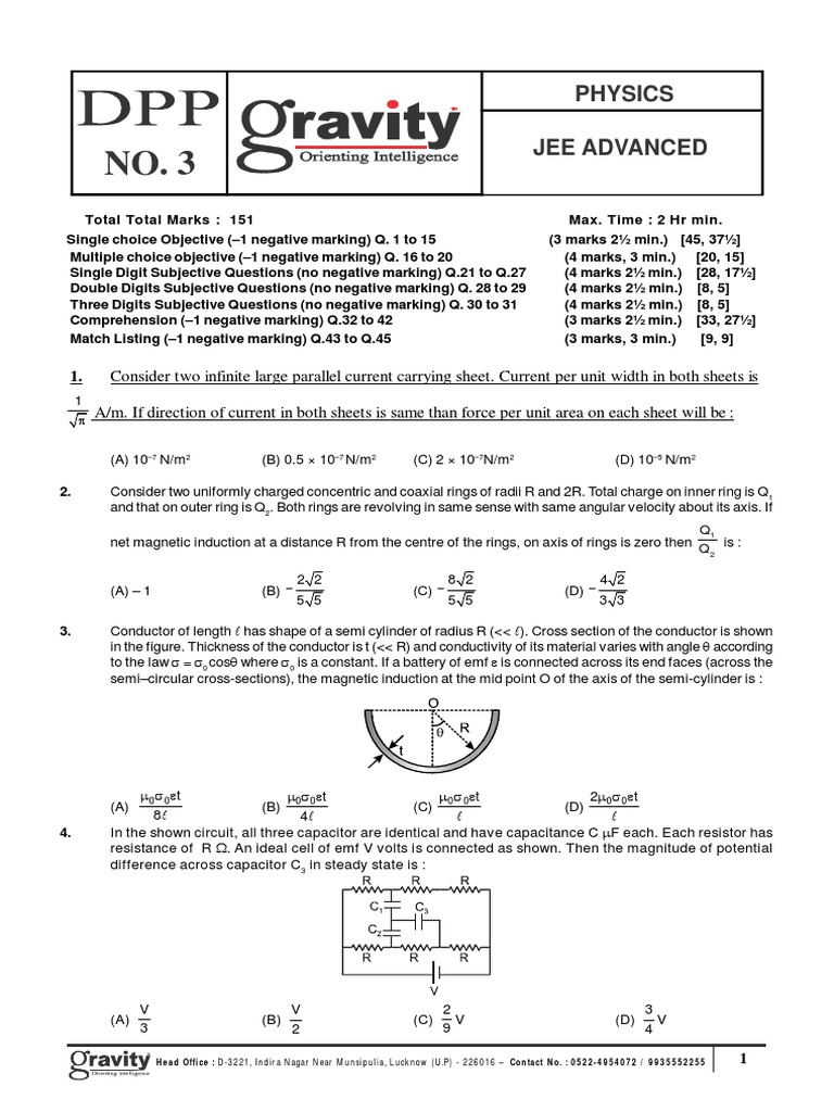 Revision DPP - JEE Advance - DPP-3 - P - DPP-3 - DPP - 03 PDF | PDF | Capacitor | Electrical ...