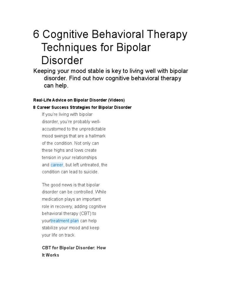 CBT Techniques for Managing Bipolar Disorder | PDF | Cognitive ...
