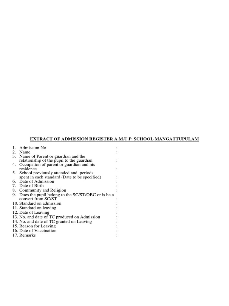 Extract of Admission Register | PDF