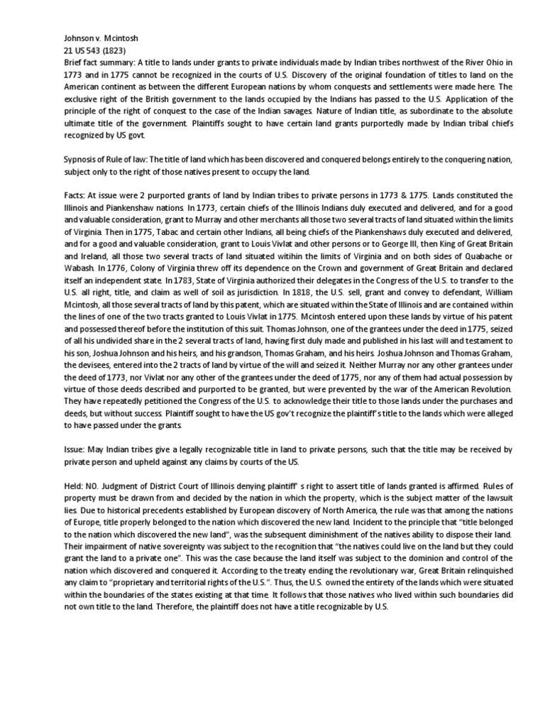 Johnson Vs Mcintosh | PDF | Native Americans In The United States | Lawsuit