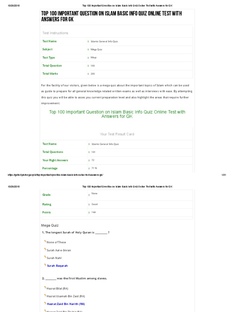 Top 100 Islamic Questions and Answers | PDF | Ali | Muhammad