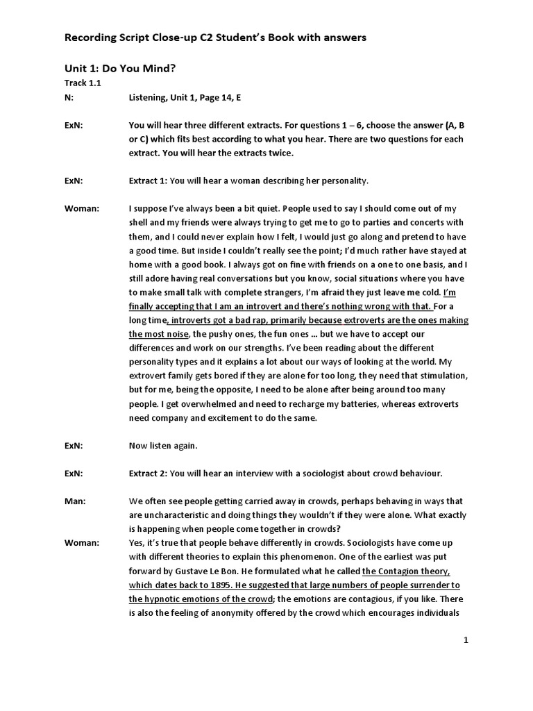 Recording Script Close-Up C2 Student's Book With Answers PDF | PDF ...