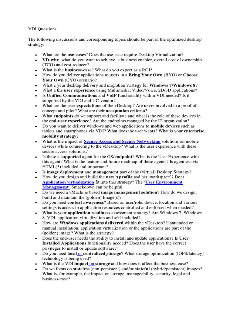 VDI Questions | PDF | Desktop Virtualization | Virtualization
