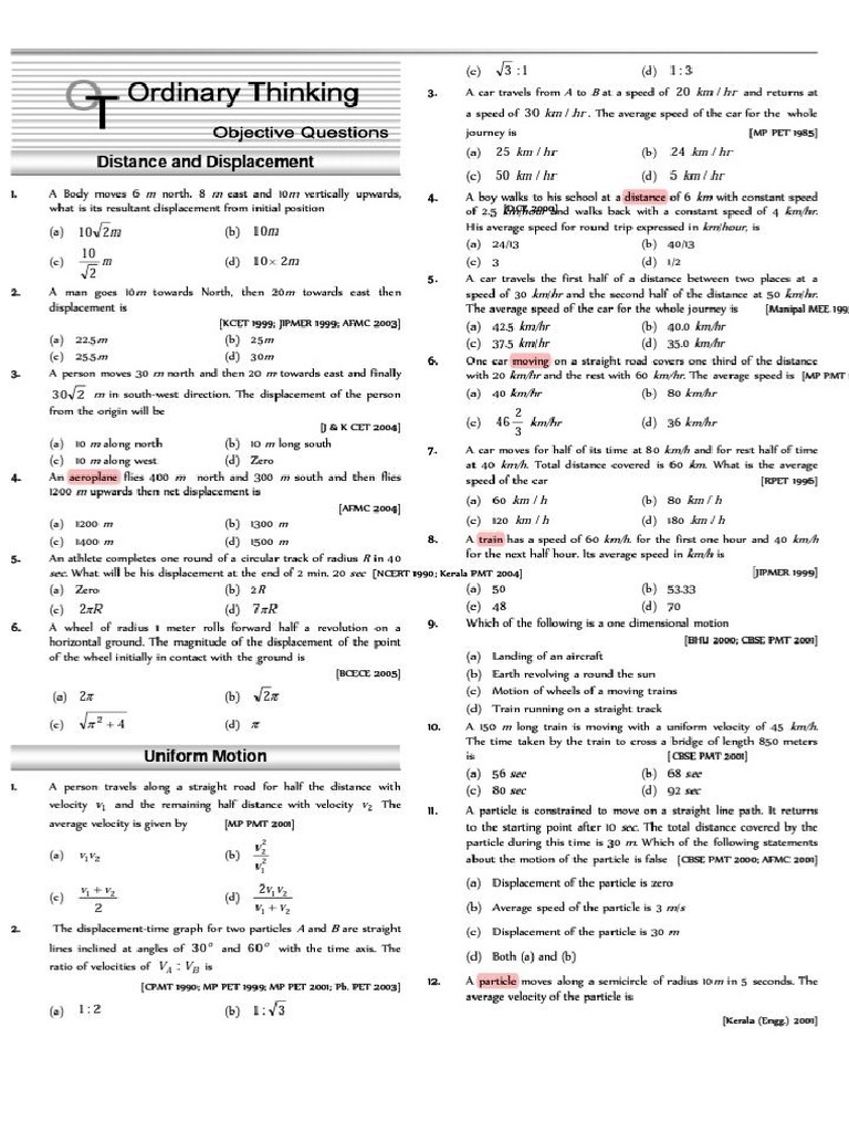 Chap 3 Kinematics Numericals PDF | PDF