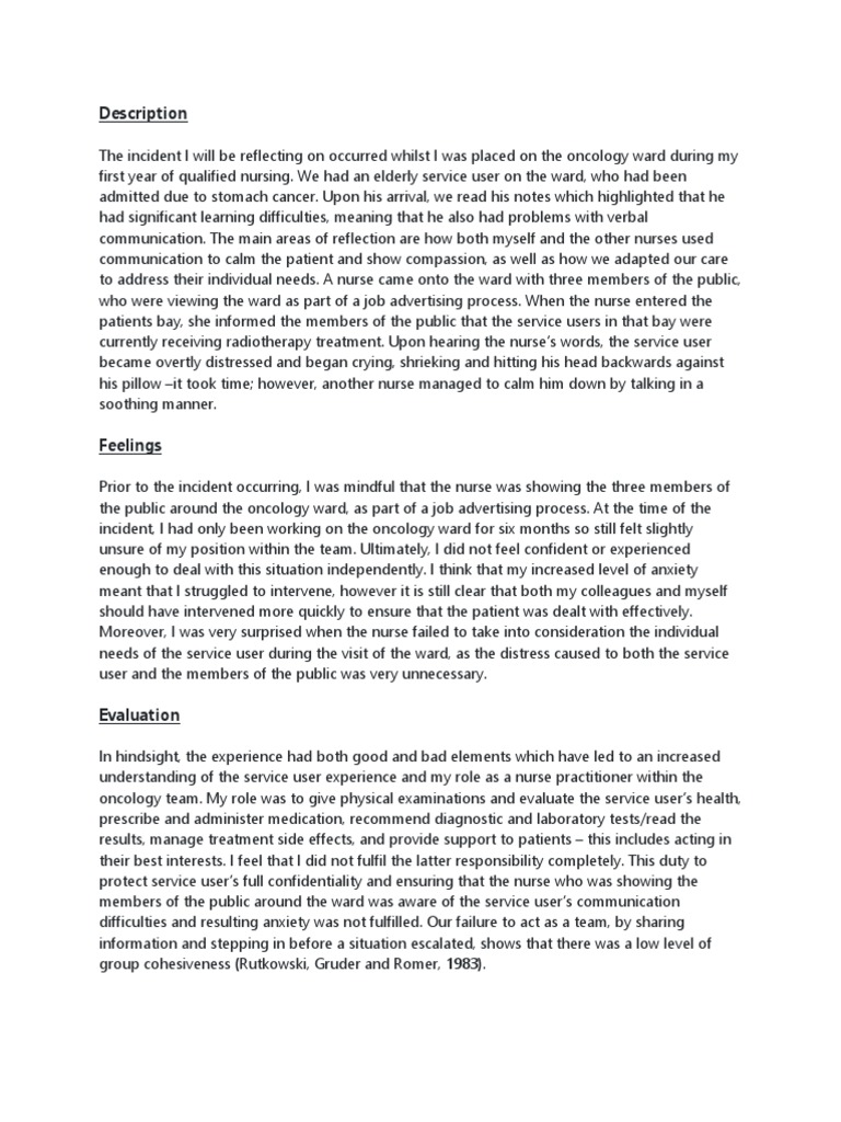 Gibbs Reflective Journal Sample | PDF | Nursing | Health Care