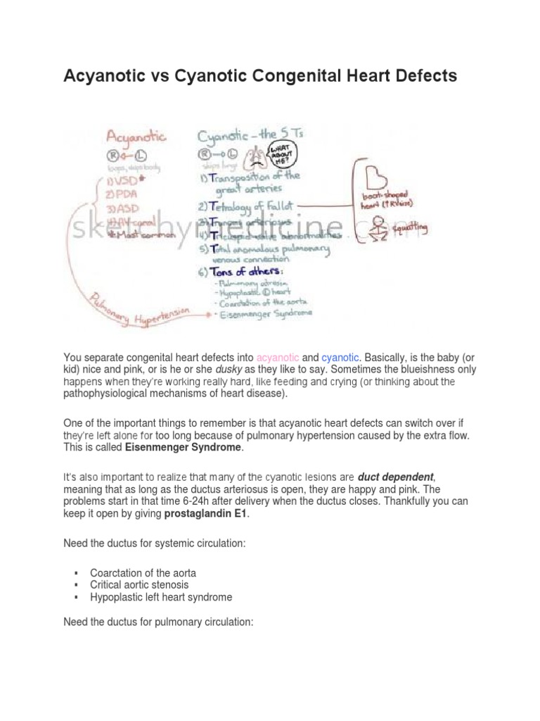 Acyanotic Vs Cyanotic Congenital Heart Defects | PDF