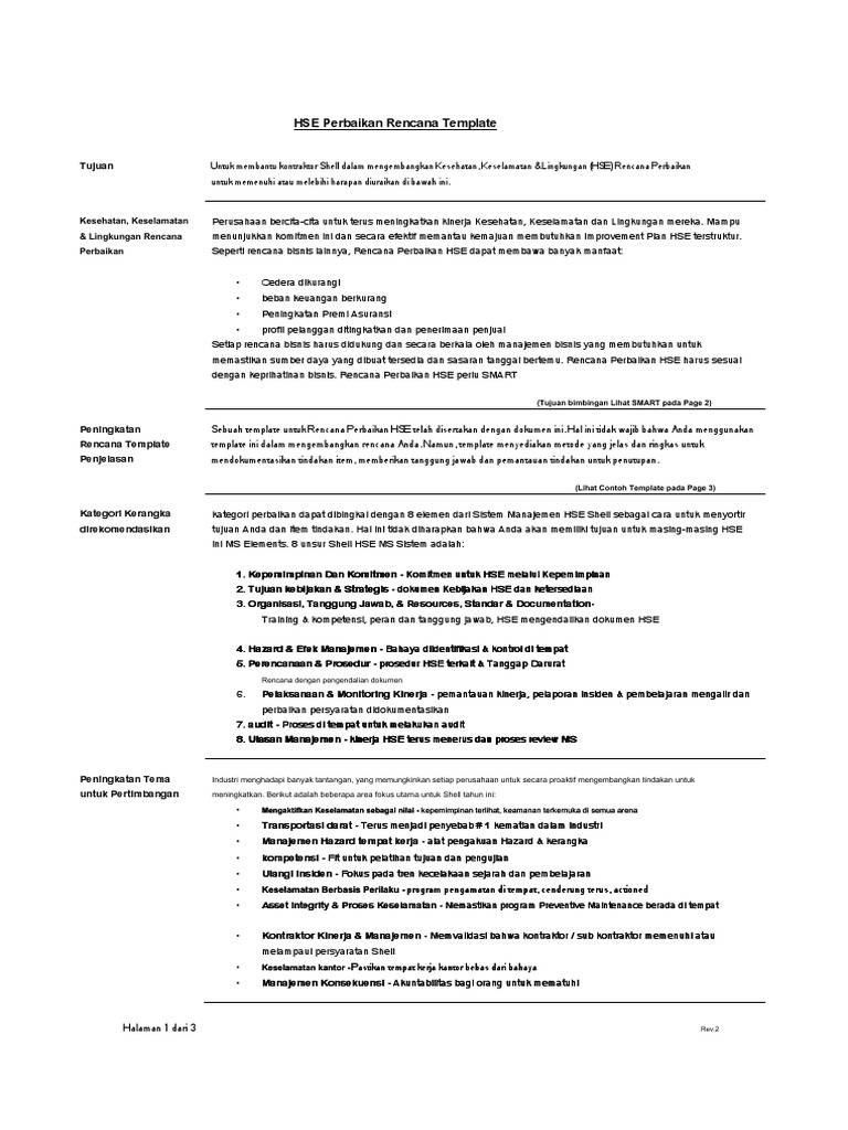 Hse-Improvement-Plan en Id | PDF