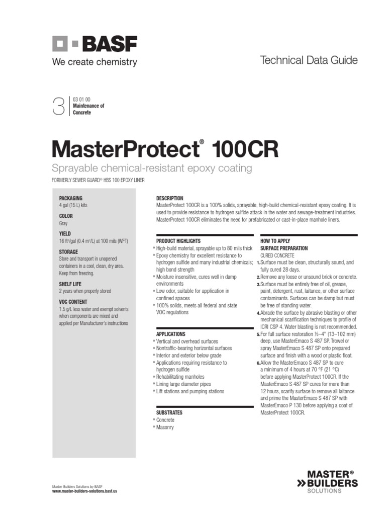Epoxy Coating Basf-Masterprotect-100 Sewer Structure | PDF | Epoxy ...