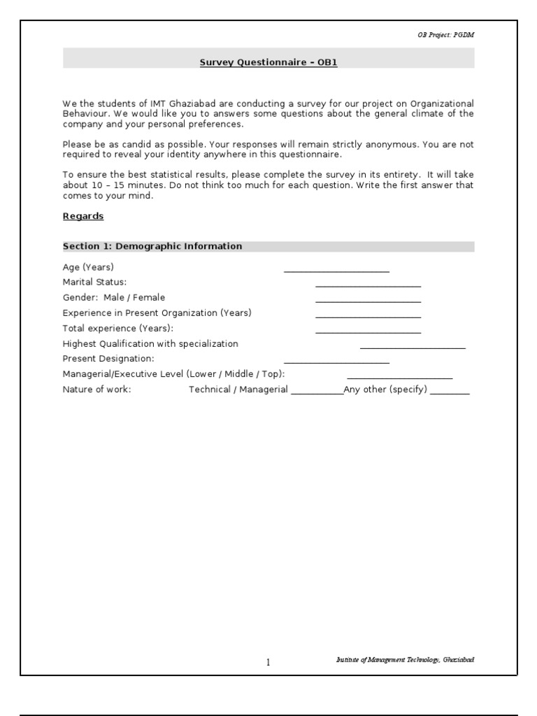 Questionnaire. Attitude | PDF | Questionnaire | Master Of Business ...