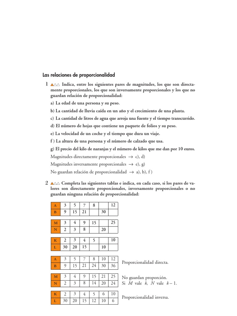 Hoja De Trabajo De Proporciones Proporcionales