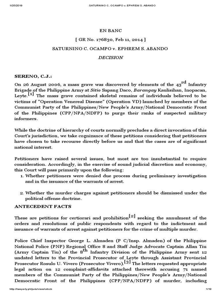 SATURNINO C. OCAMPO v. EPHREM S. ABANDO | PDF | Probable Cause | Double Jeopardy
