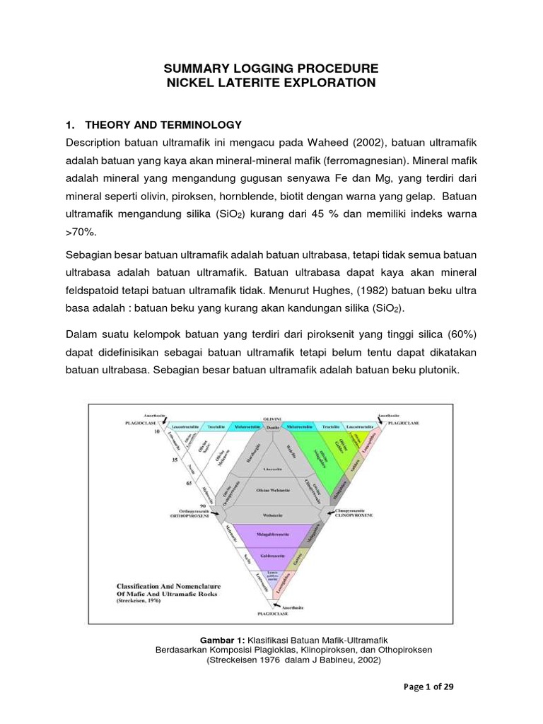 GEOLOGICAL SUMMARY OF NICKEL LATERITE EXPLORATION CORE LOGGING | PDF
