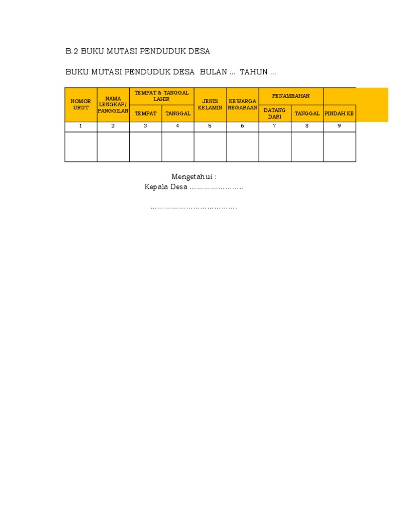 Format Buku Mutasi Penduduk | PDF