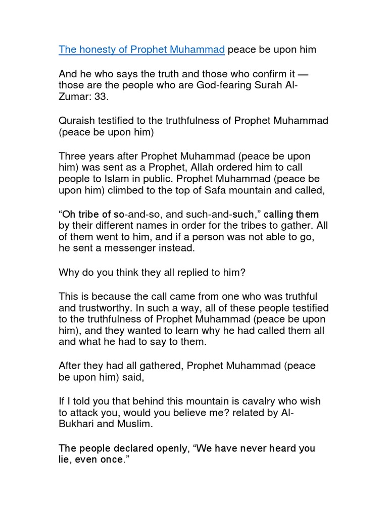 The Honesty of Prophet Muhammad | PDF | Muhammad | Prophets And ...
