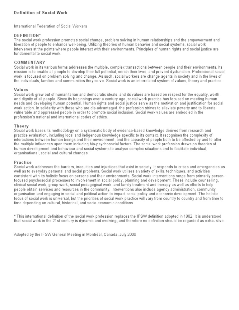 Definition of Social Work | PDF | Social Work | Value (Ethics)