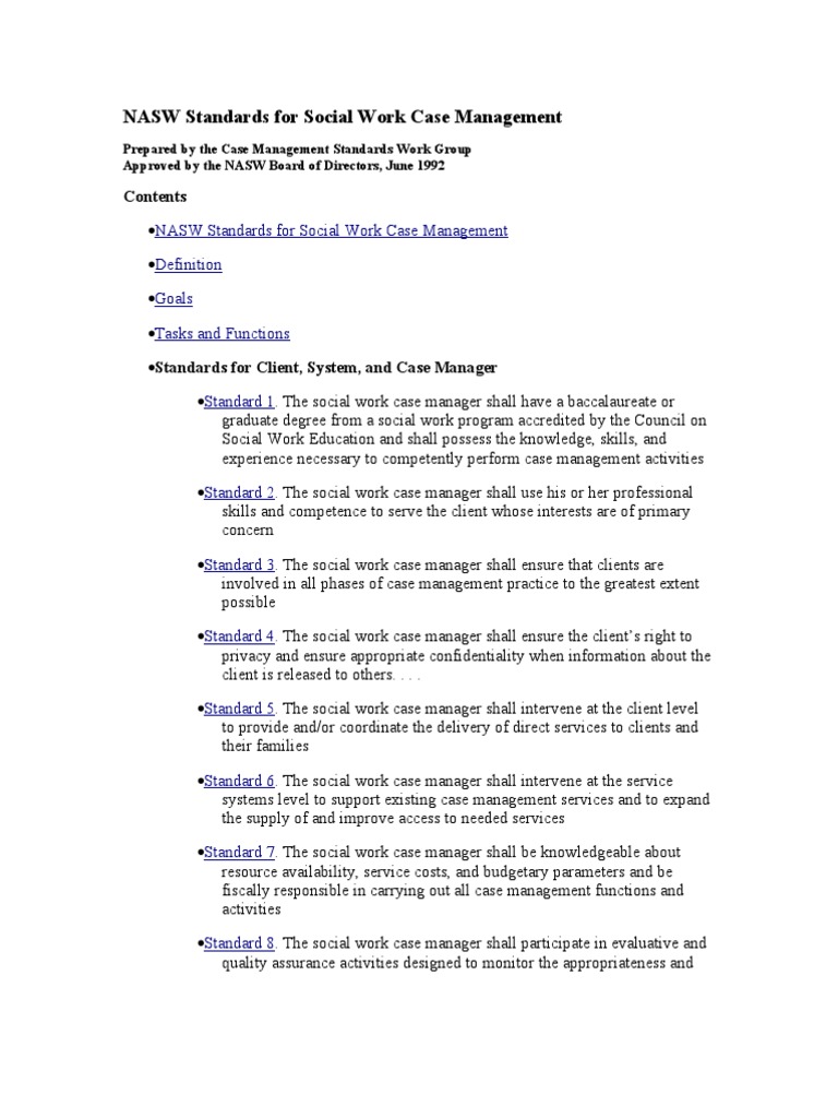 NASW Standards For Social Work Case Management | PDF | Social Work ...
