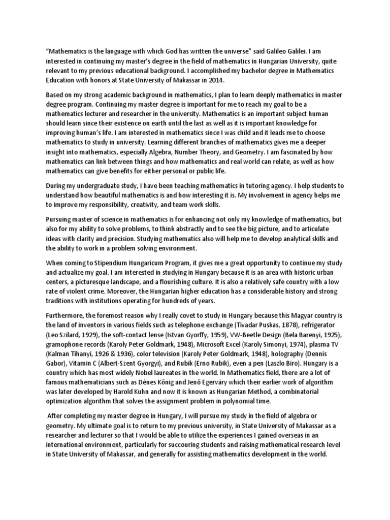 Motivation Letter Sample | PDF | Teaching Mathematics | University