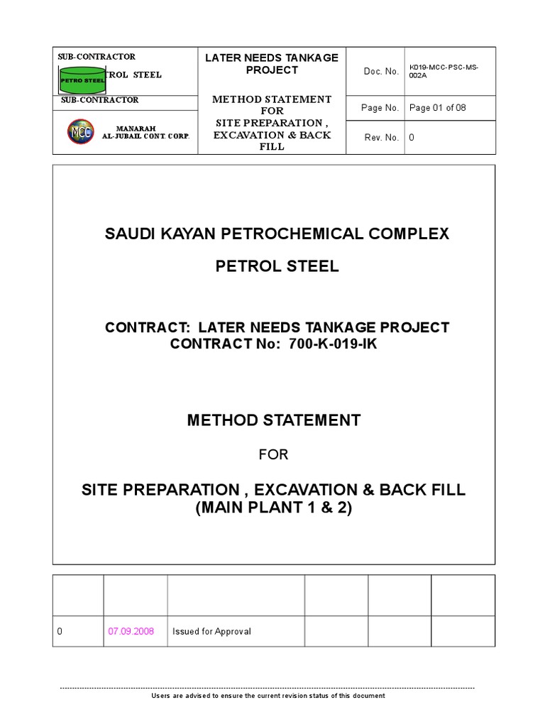 Method Statement - Site Preparation & Back Fill | PDF | Safety ...