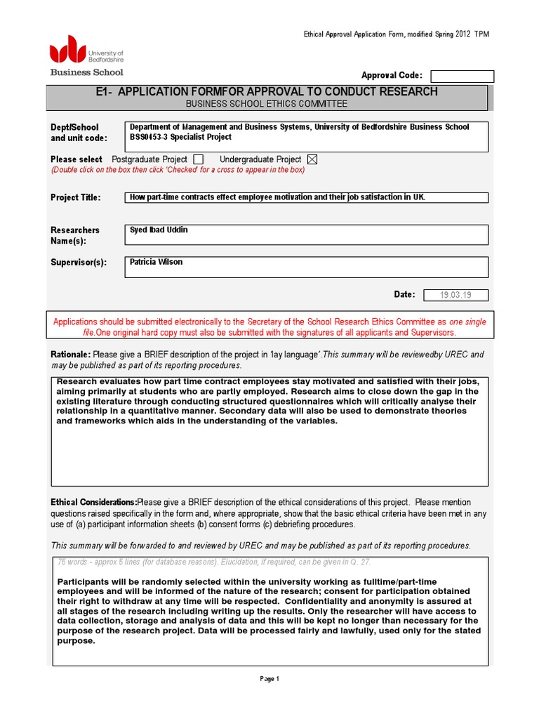 Ethics Form. Syed Ibad Uddin | PDF | Consent | Risk