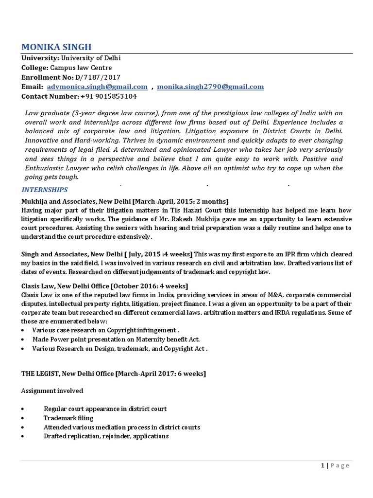 Curriculum Vitae Monika PDF | PDF | Intellectual Property | Trademark