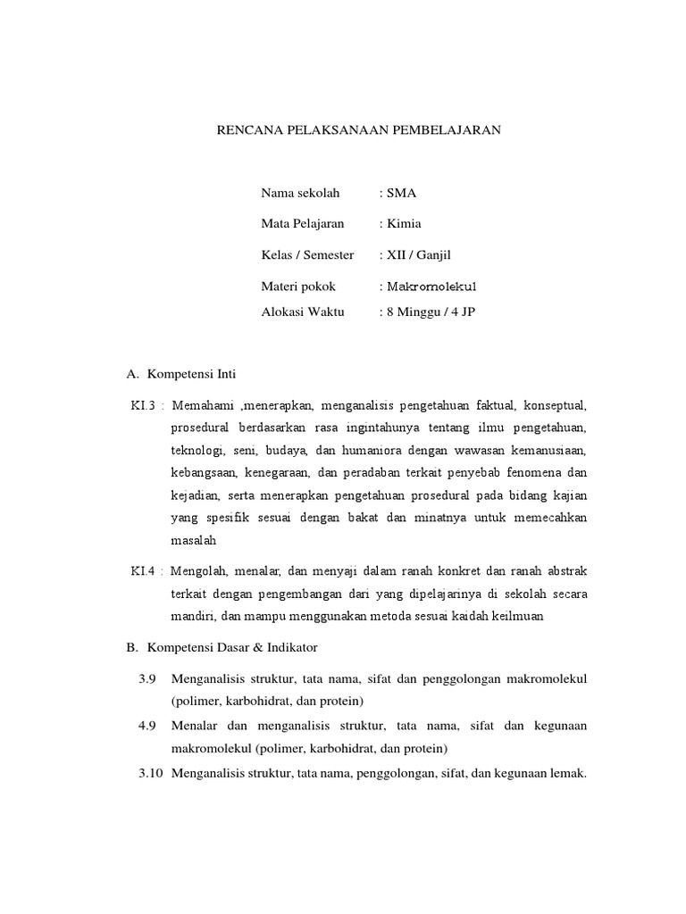 RPP Makromolekul (Protein, Karbohidrat, Lemak | PDF