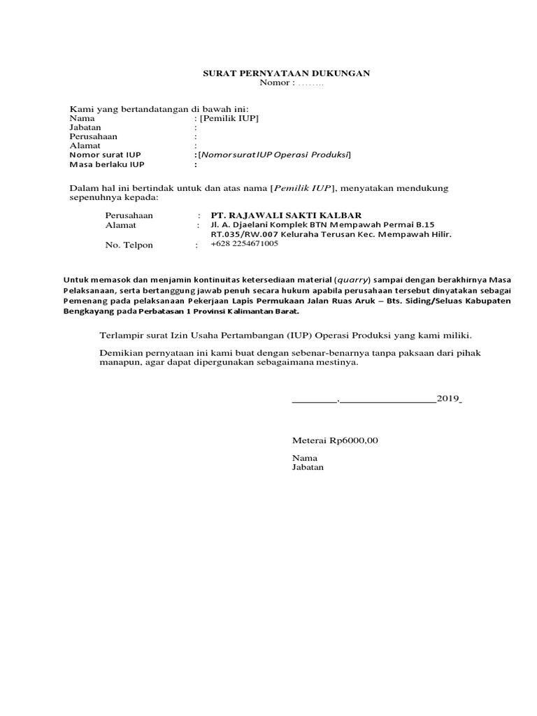 Surat Pernyataan Material | PDF