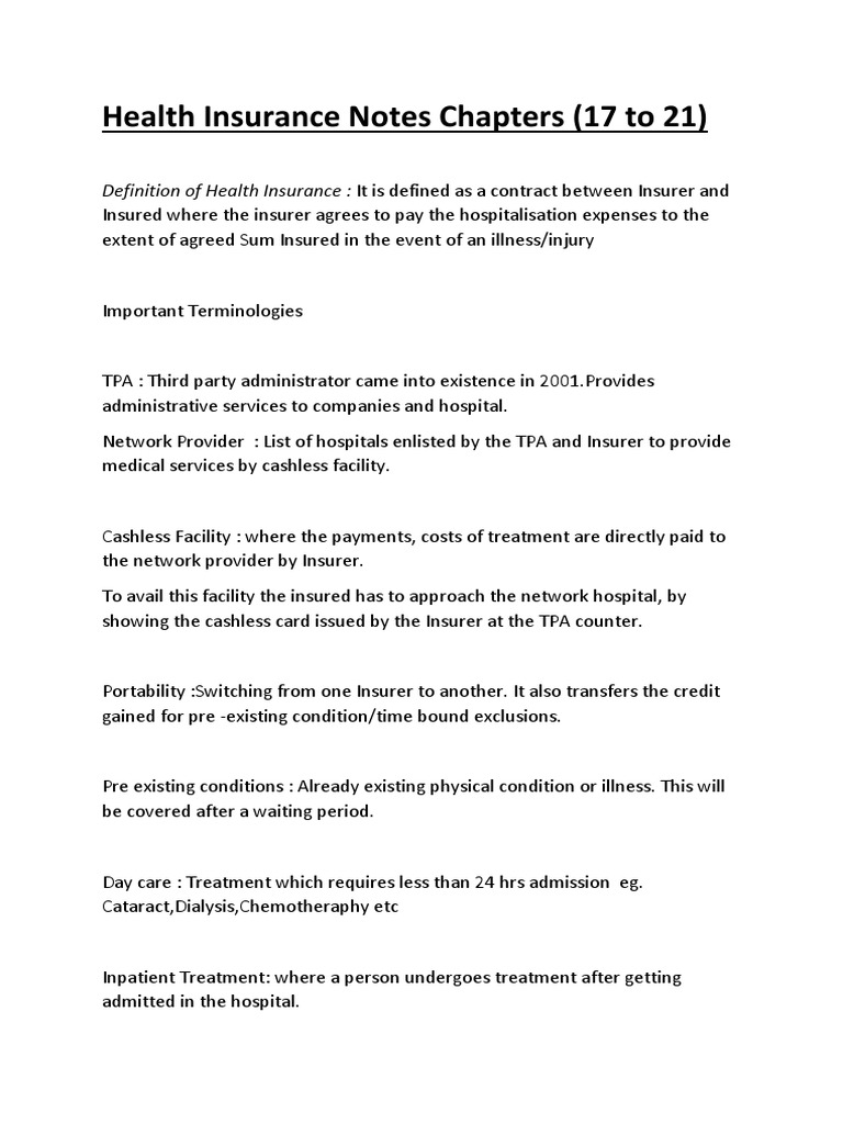 Health Insurance Notes Chapters | PDF | Hospital | Patient