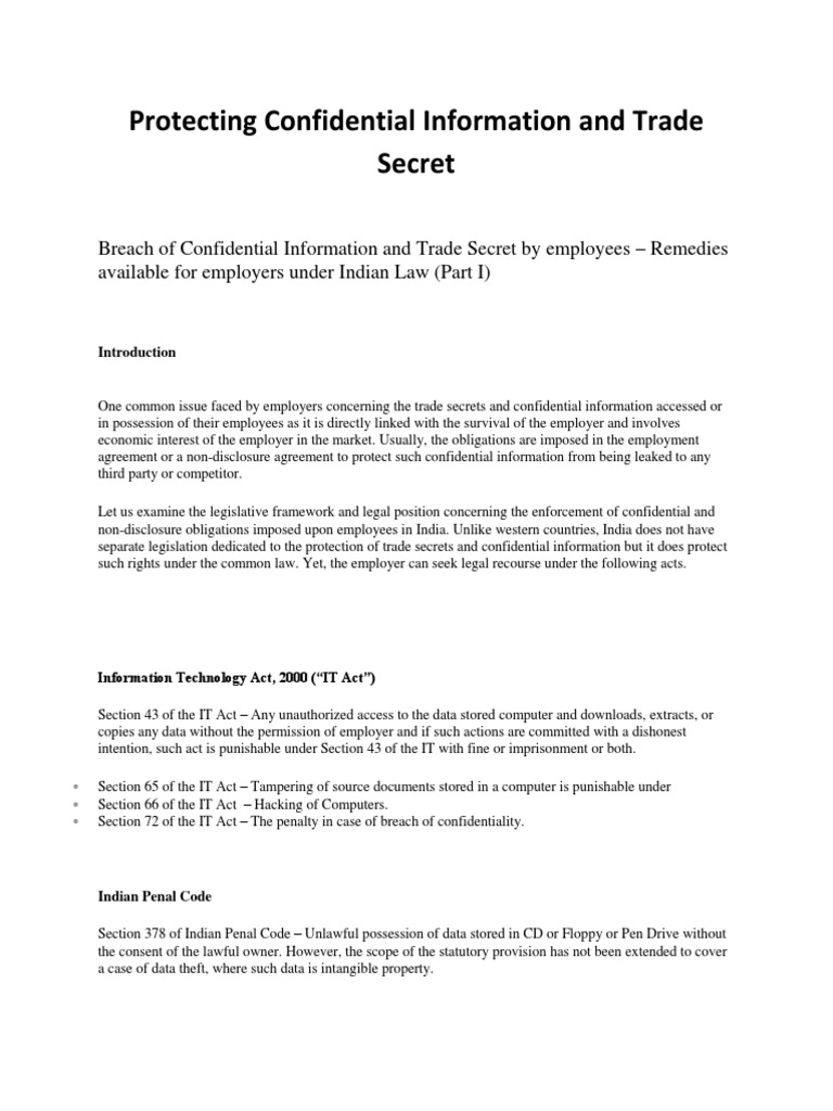 Protecting Confidential Information and Trade Secret | PDF | Non ...