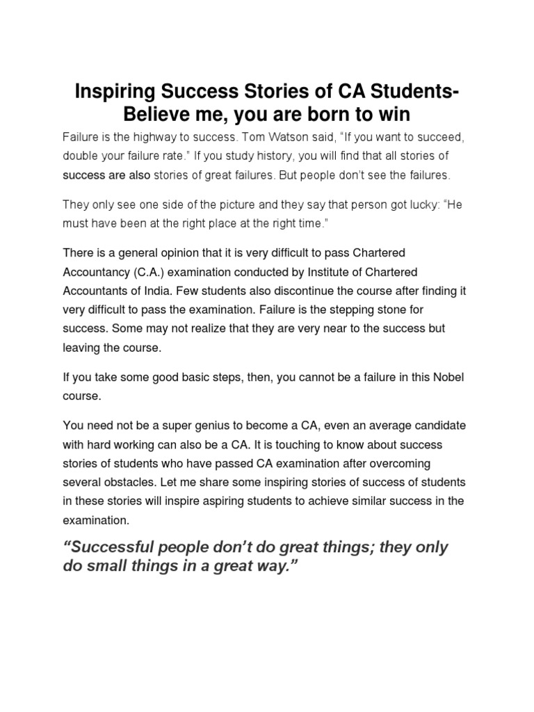 Inspiring Success Stories of CA Students - Believe Me, You Are Born To ...