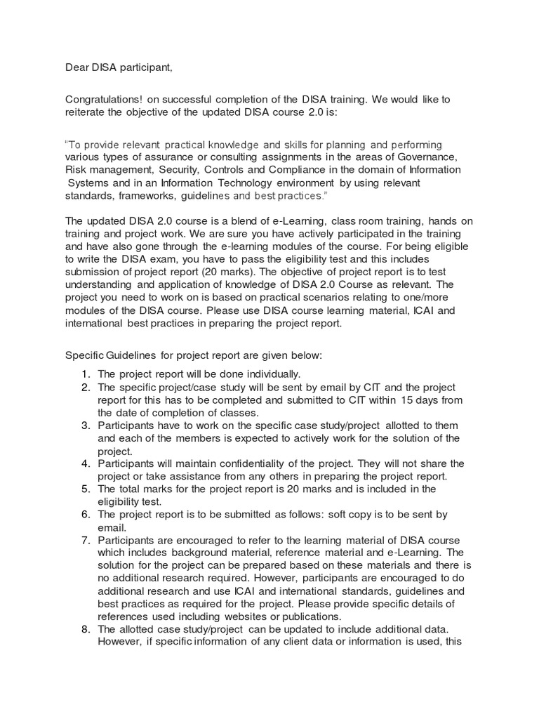 Guidelines On Project Report of DISA 2.0 | PDF | Educational Technology ...