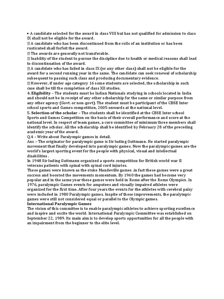 Class XI NOTES | PDF | Paralympic Games | Disabled Sports