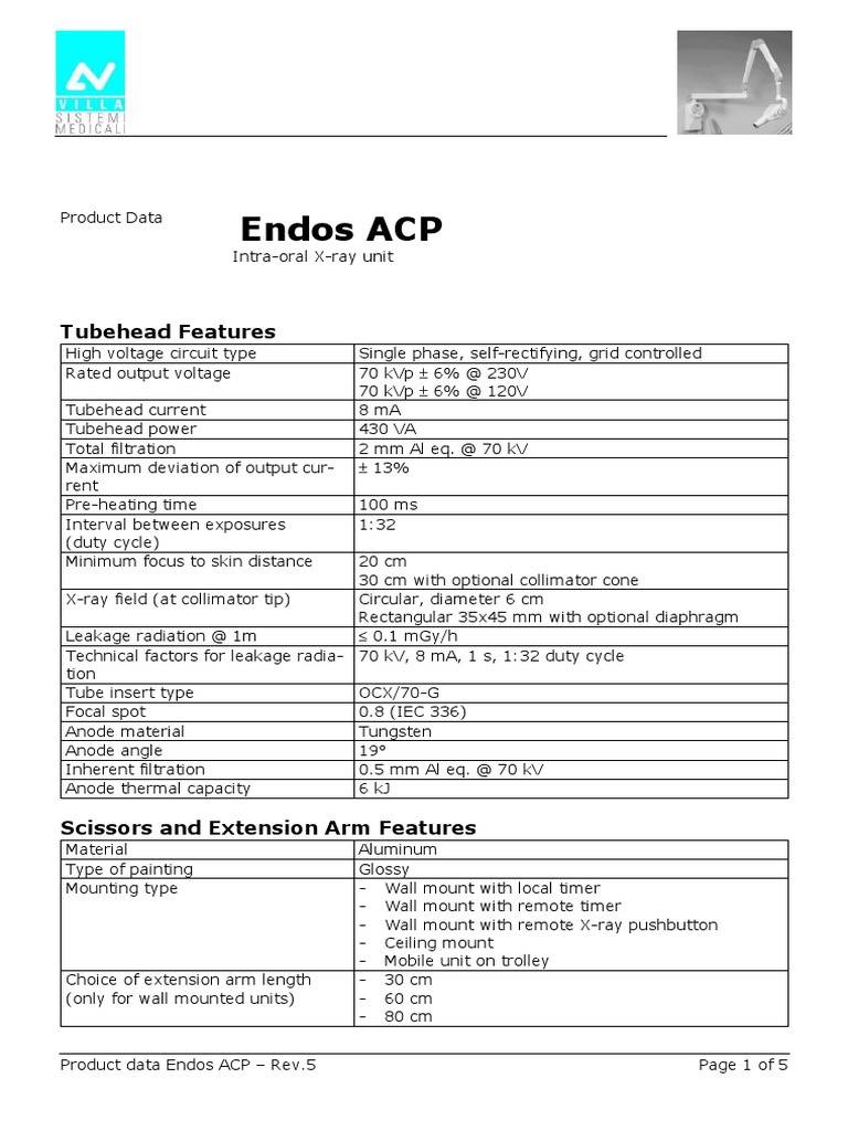 Endos ACP Intra-oral X-ray Unit Data | PDF | Medical Device | X Ray