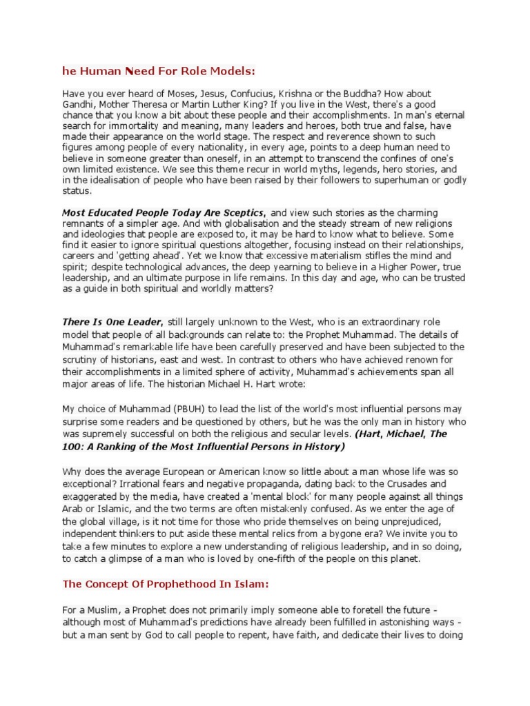 Prophet (PBUH) As A Role Model | PDF | Prophets And Messengers In Islam ...