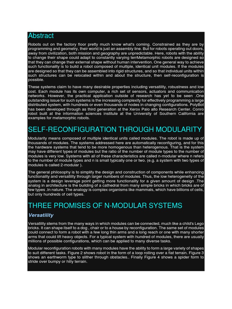 Metamorphic Robots | PDF | Modularity | Robot