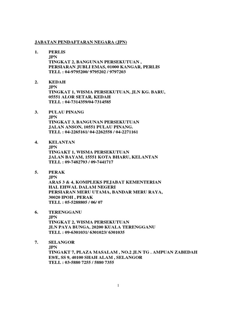 Alamat Jabatan Pendaftaran Negara | PDF